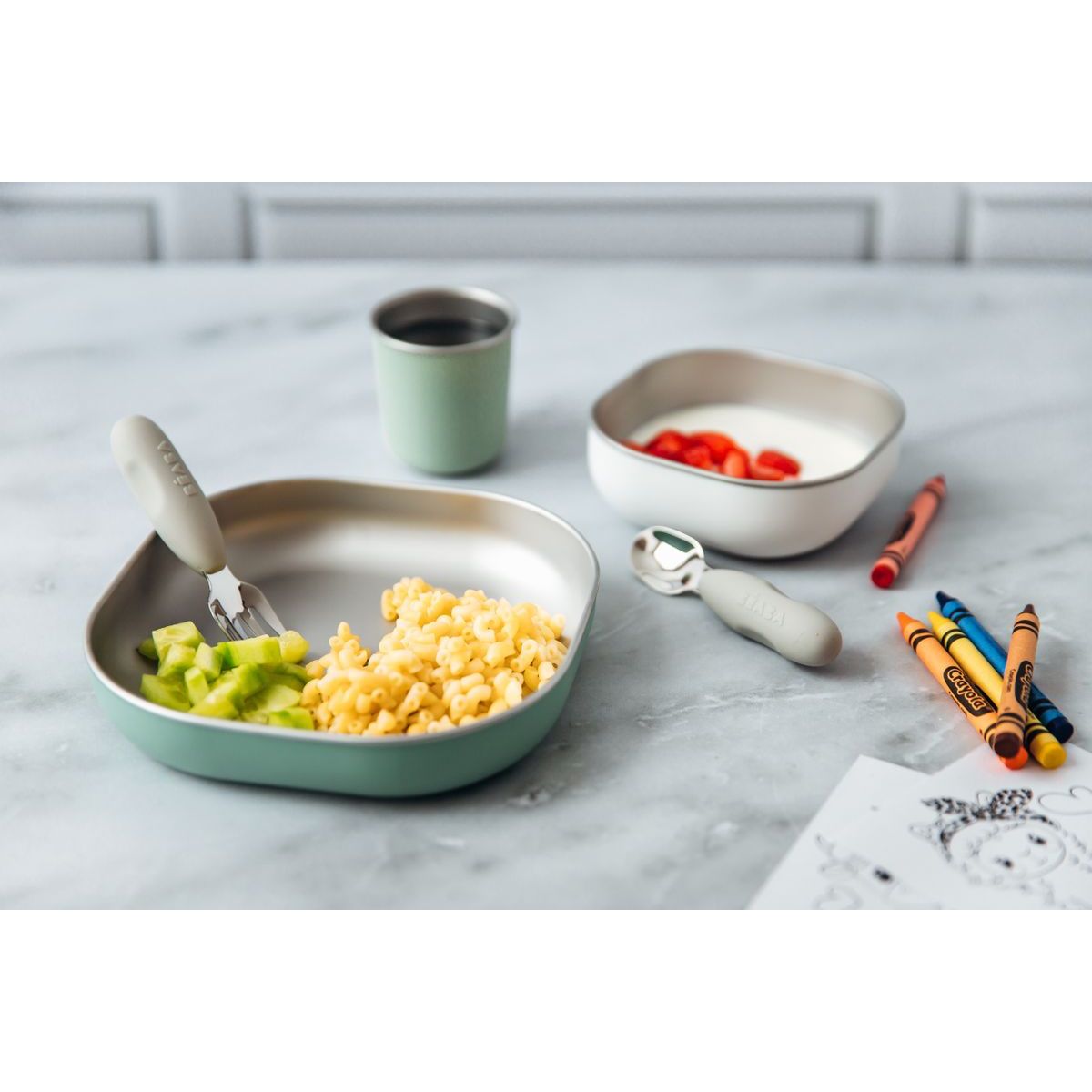 Beaba Stainless steel meal set - Sage green – Bloom Connect